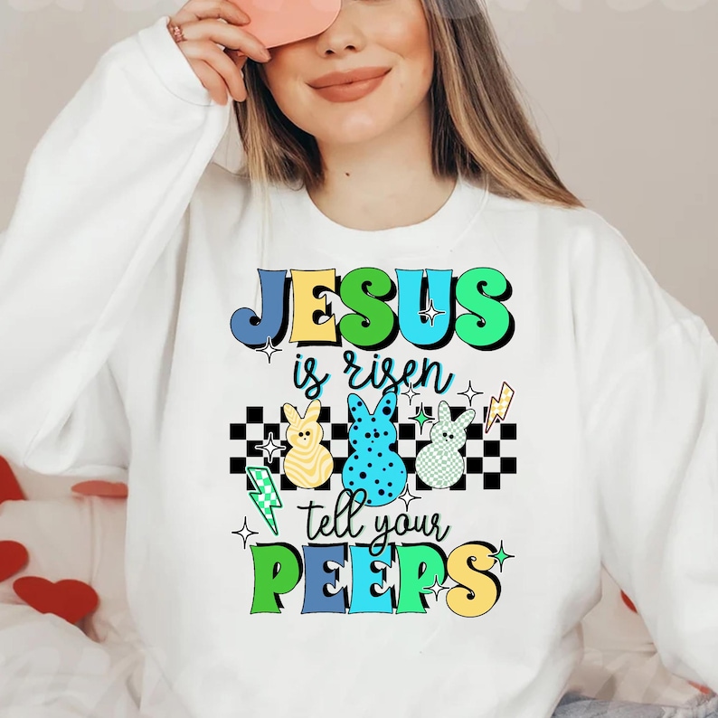 JESUS is Risen Tell Your Peeps PNG, Easter Jesus Kid, Cute Bunny Peep ...