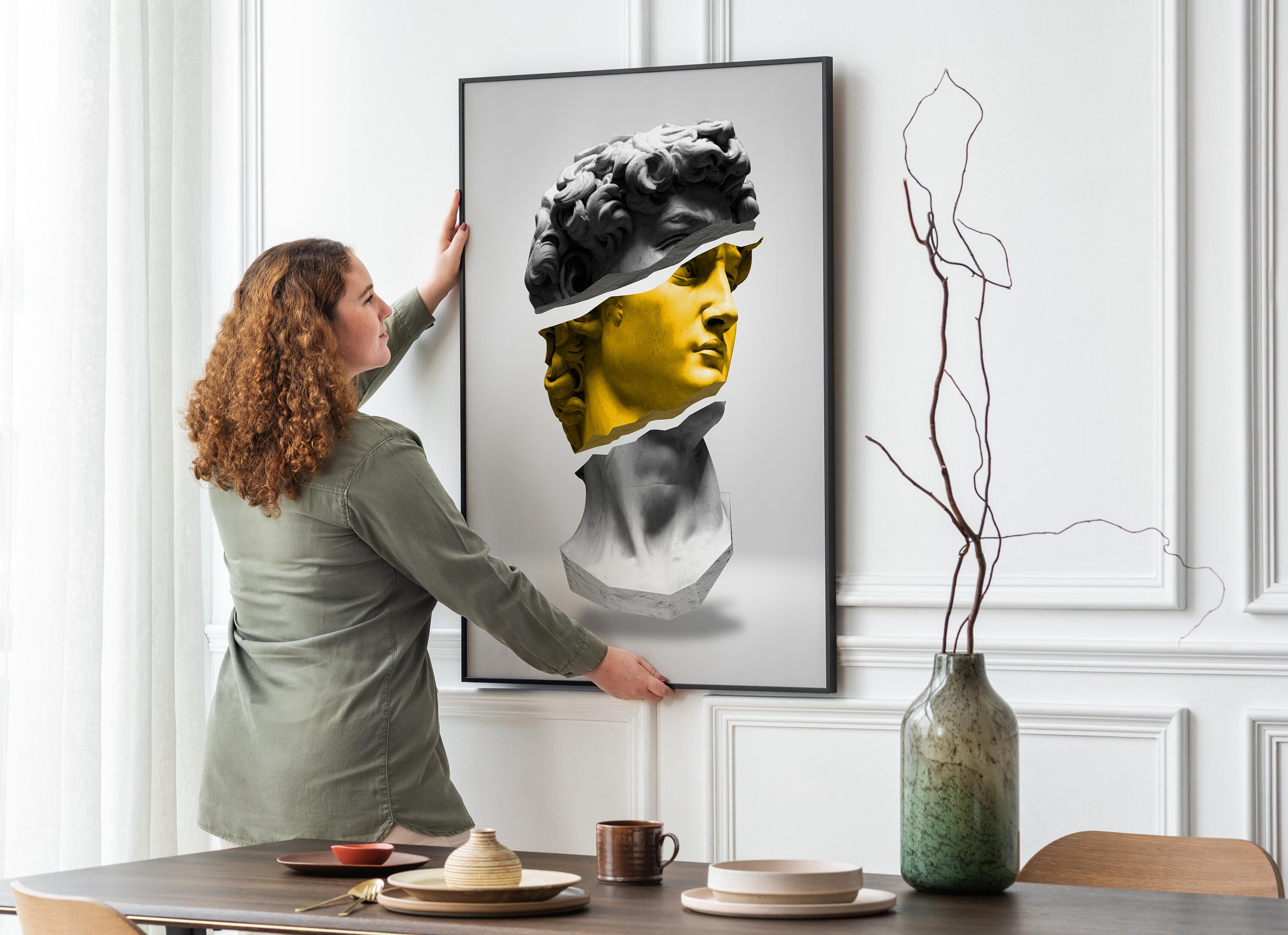 David Statue Poster. Yellow Broken Statue of David Poster. - Etsy