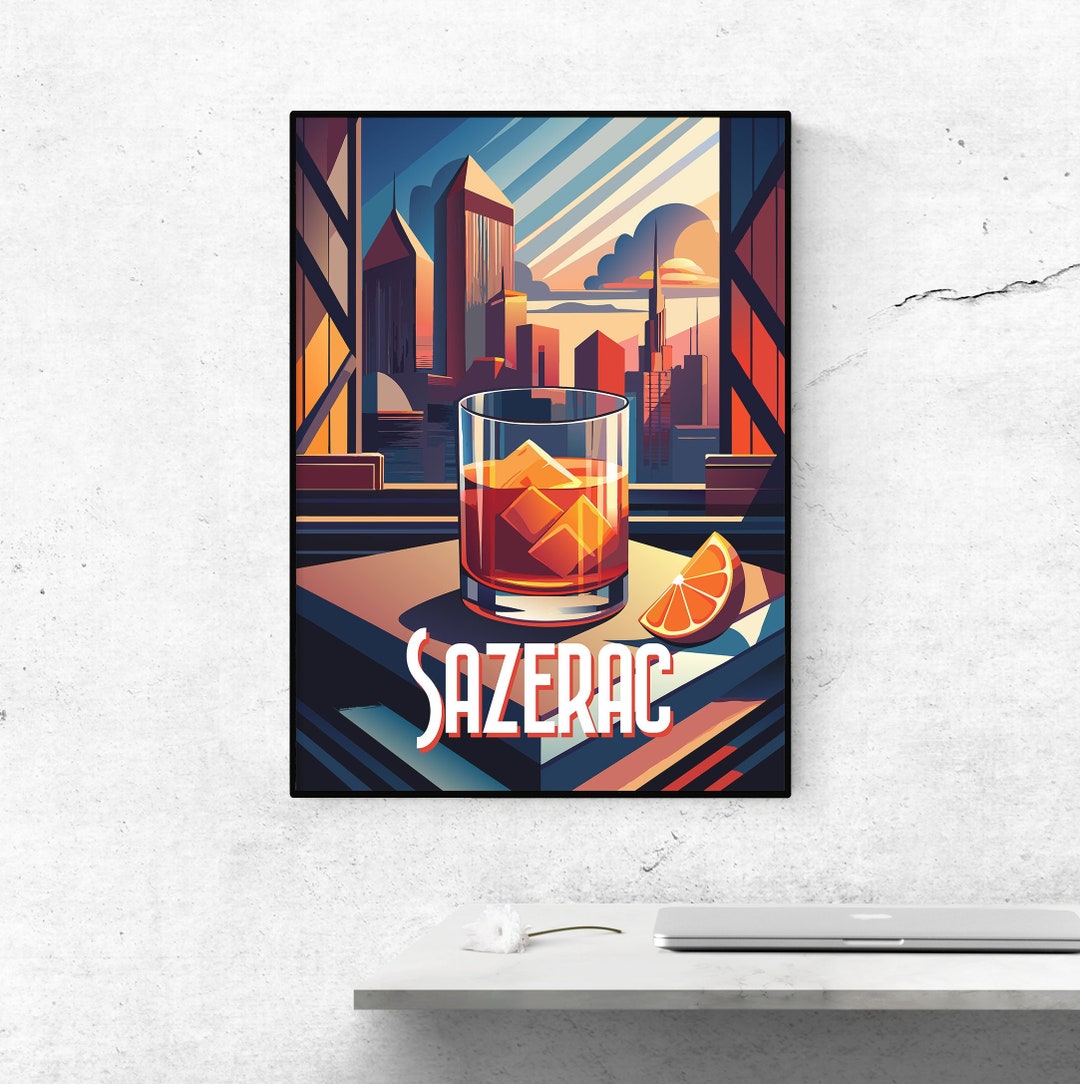 Art Deco Sazerac Cocktail Poster - Sazerac Cocktail Print - Vintage ...