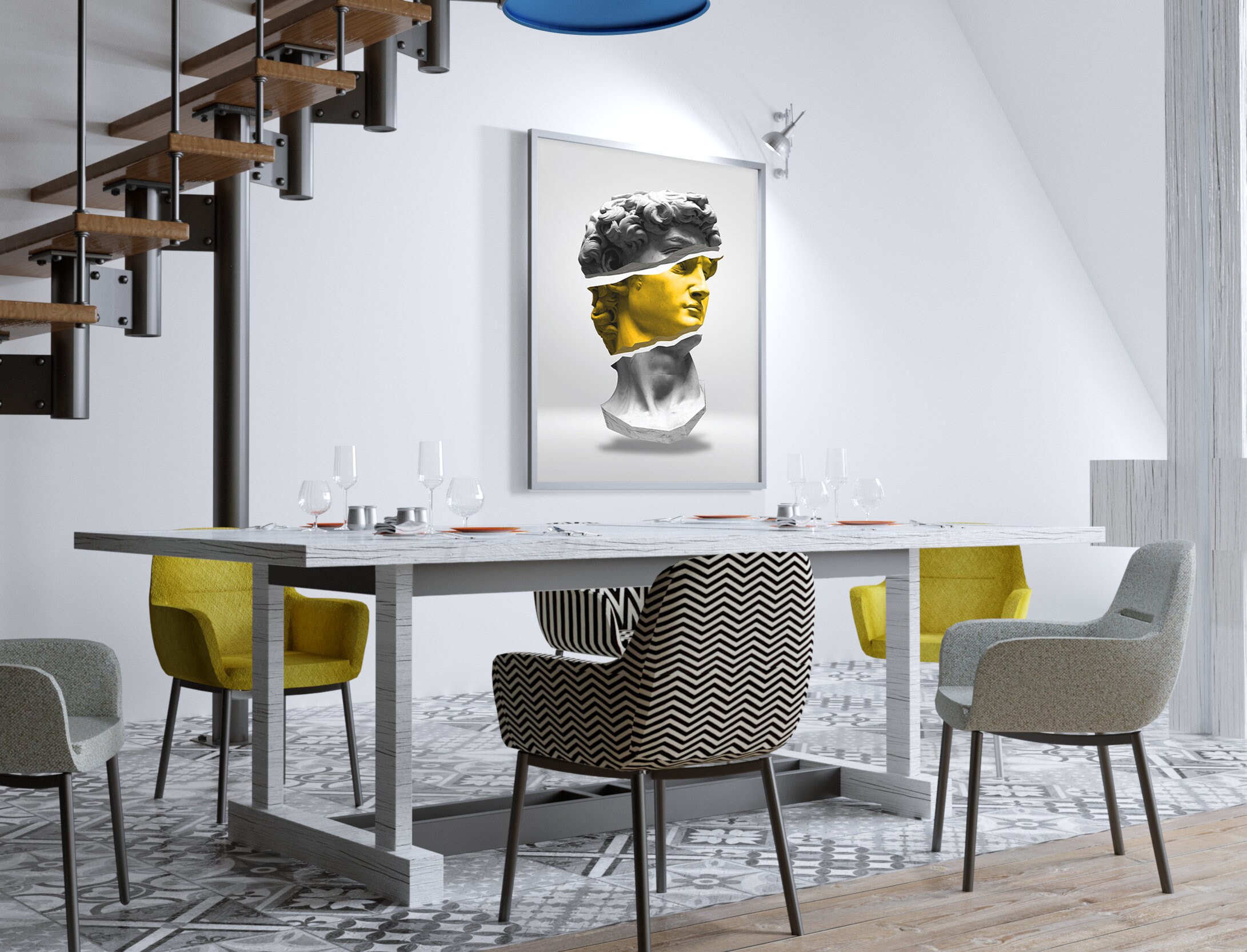 David Statue Poster. Yellow Broken Statue of David Poster. - Etsy