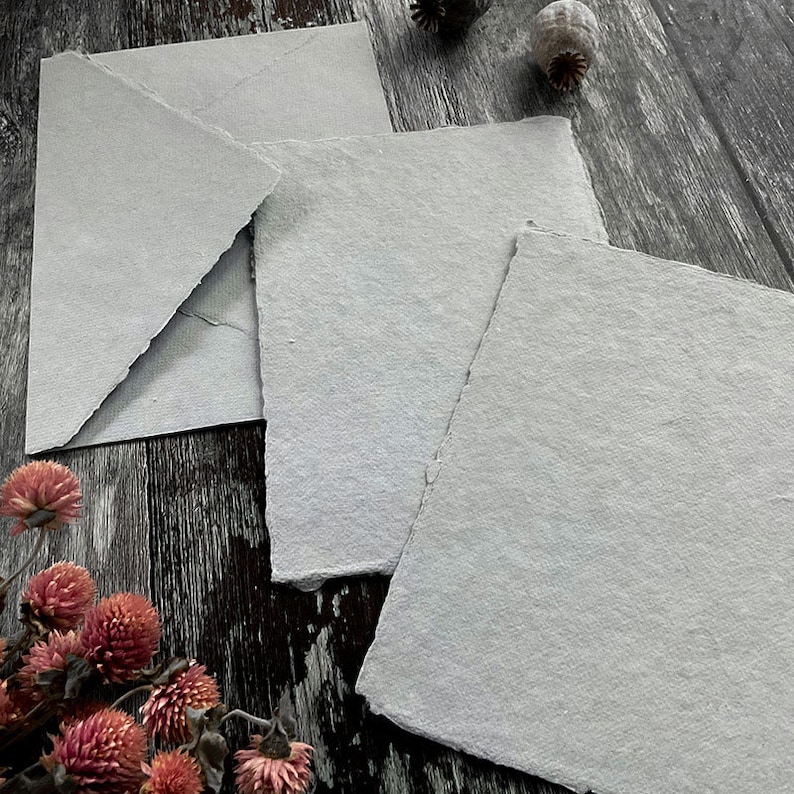 Handmade Paper in Light Grey. PACK OF 5 SHEETS. Recycled Cotton Rag ...