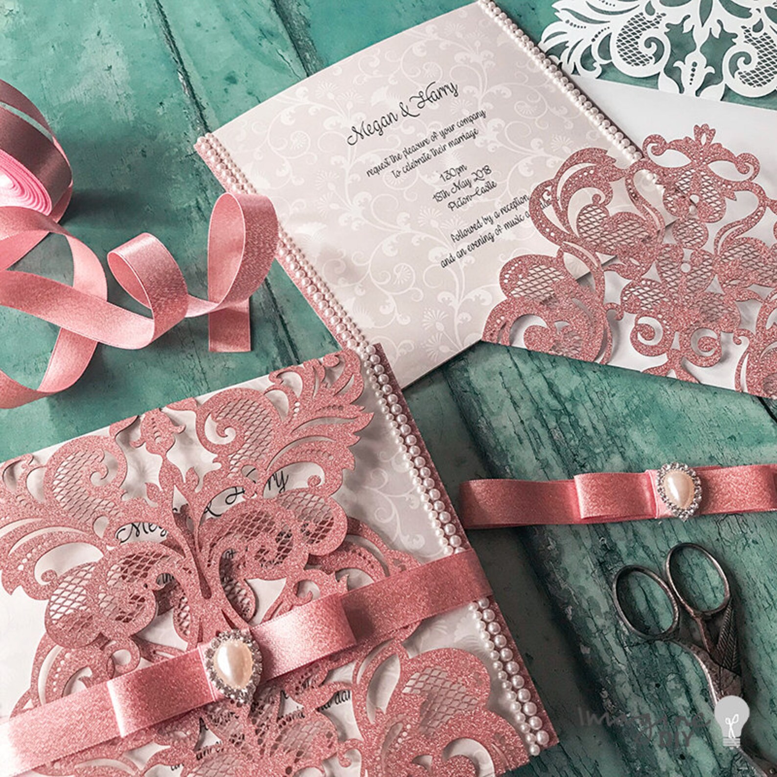 Rococo Glitter Wedding Invitation in Rose Gold Luxury Blank | Etsy UK