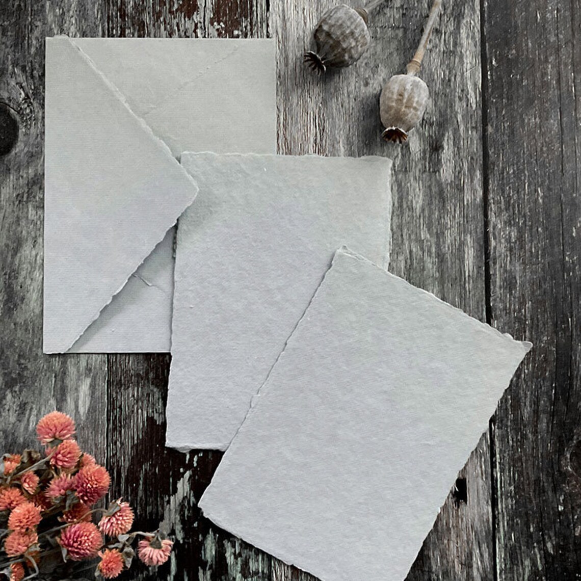 Handmade Paper in Light Grey. PACK OF 5 SHEETS. Recycled Cotton Rag ...