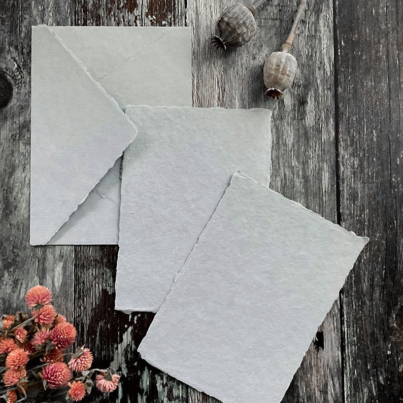Handmade Paper in Light Grey. PACK OF 5 SHEETS. Recycled Cotton Rag ...