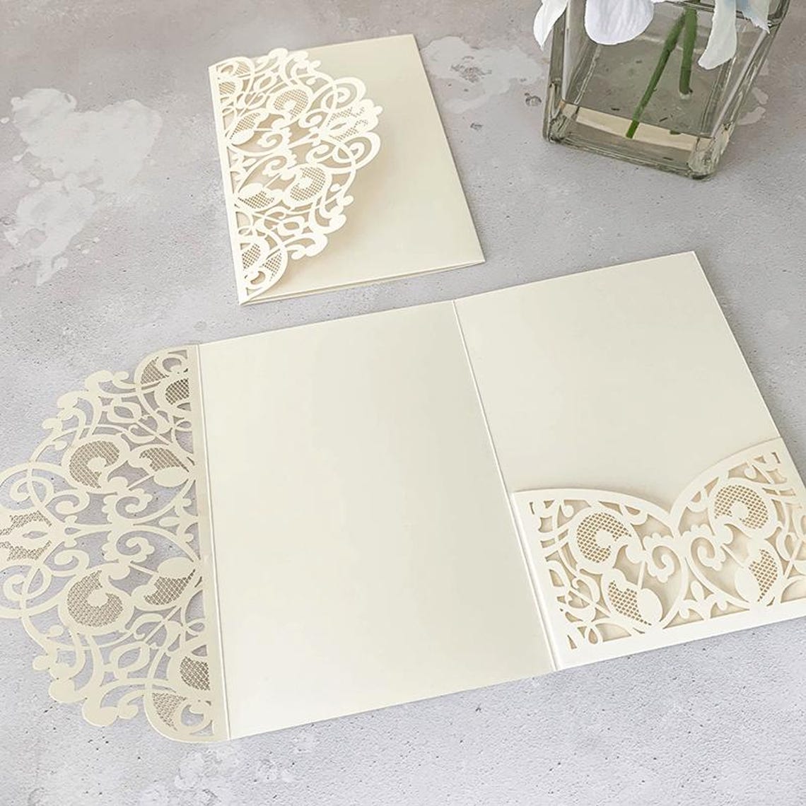 Elin Ivory Laser Cut Invitation Blank | DIY Wedding Invitation | Pocket ...