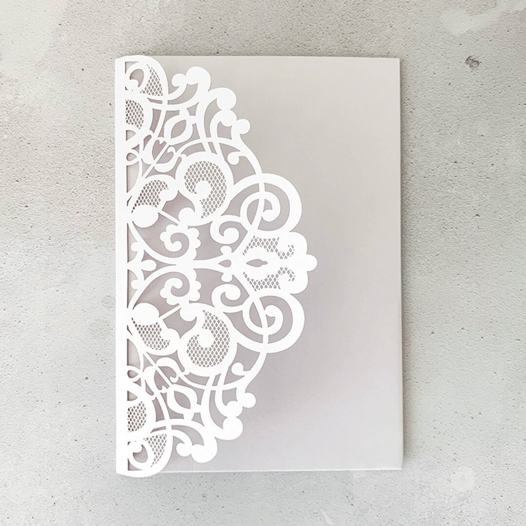 Elin White Laser Cut Invitation Blank DIY Wedding Invitation Pocket ...