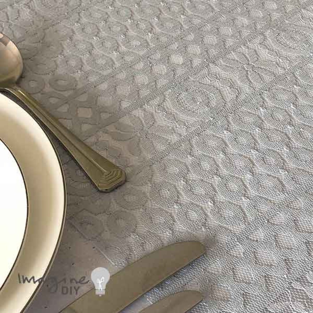 Grey Lida Table Runner - 2.5 Metre | Light Grey Lace Table Runner ...