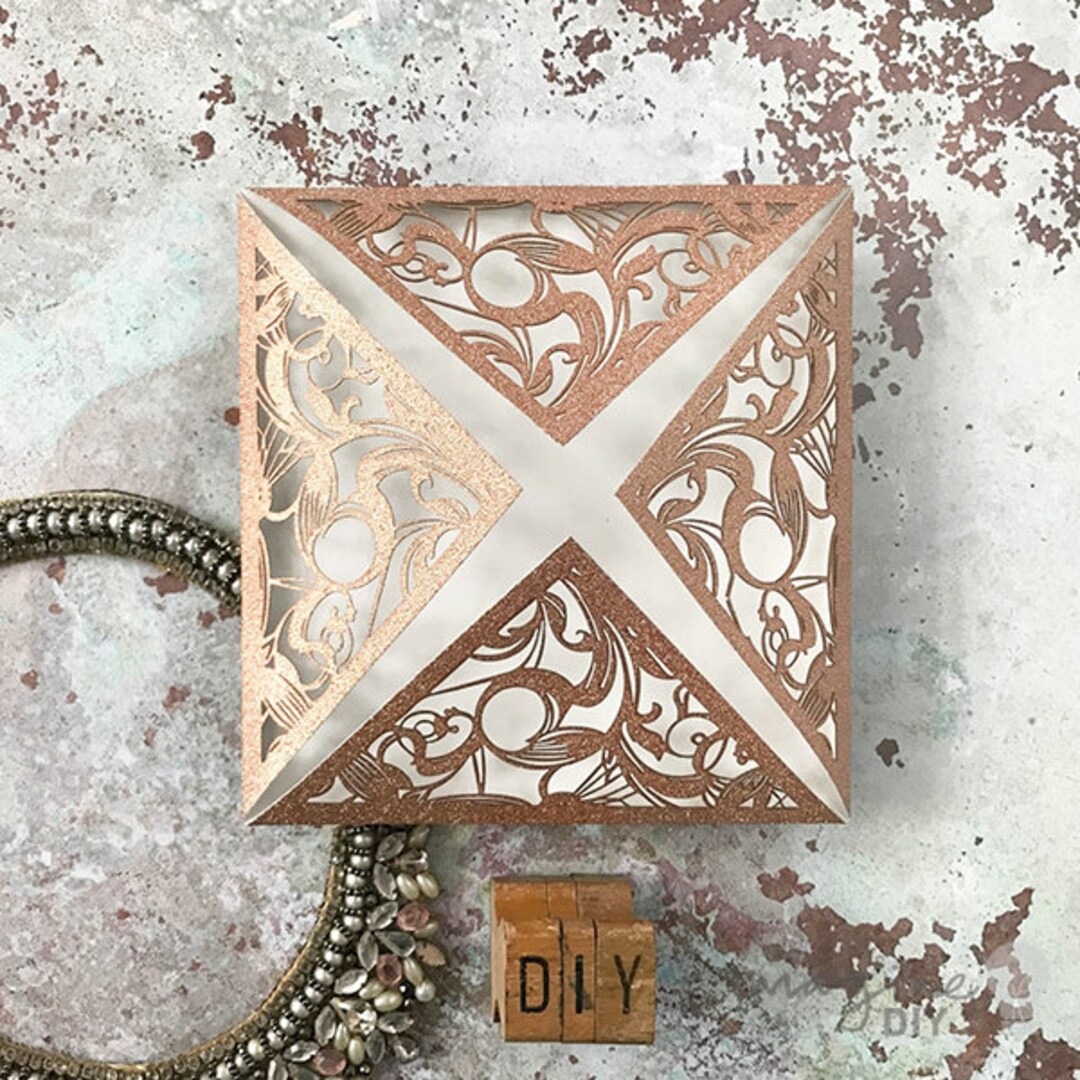 Extravaganza Glitter Wedding Invitation In Rose Gold Blank Laser Cut ...