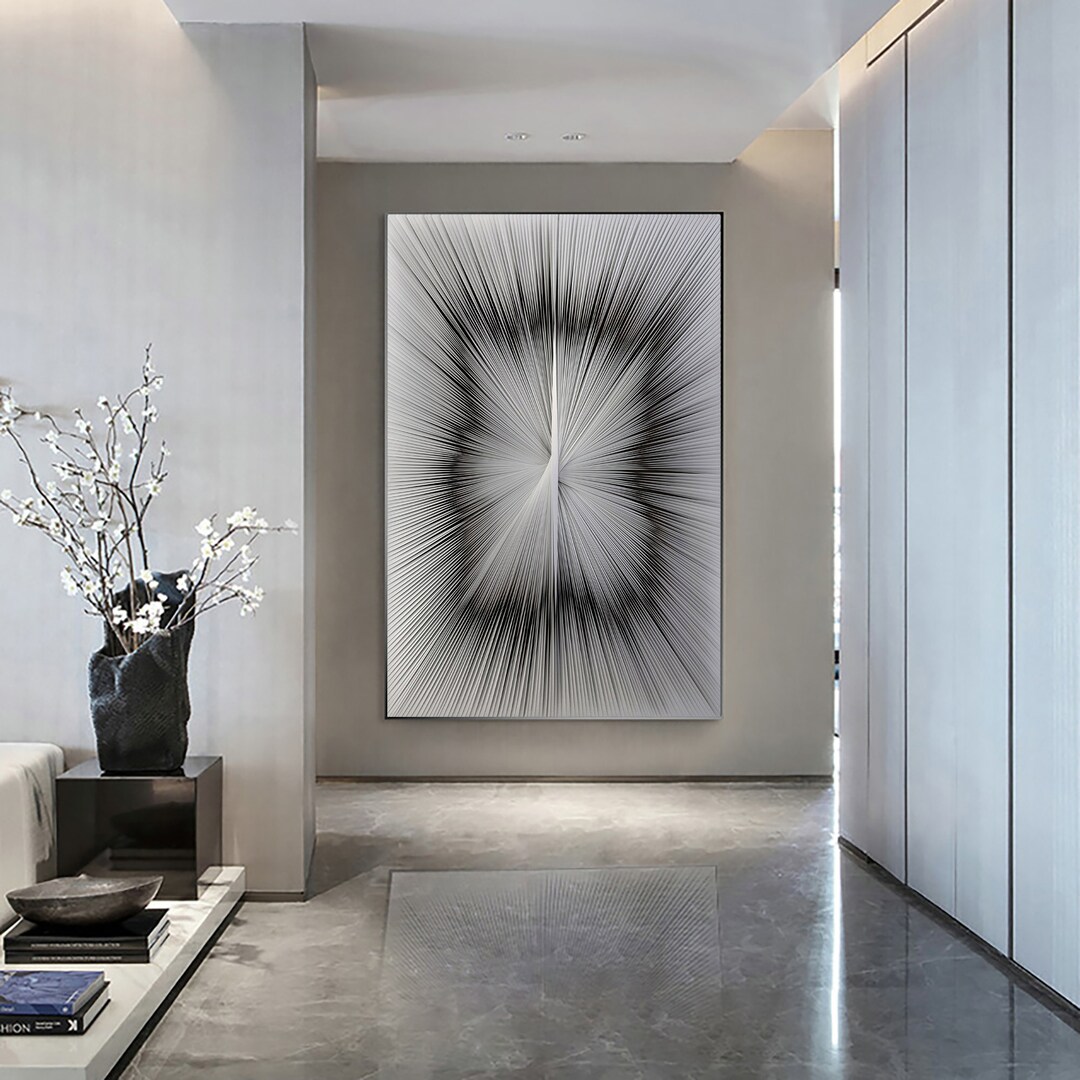 Modern Simple Art Gray Line Strip Design Painting Wall Decor Art Home ...