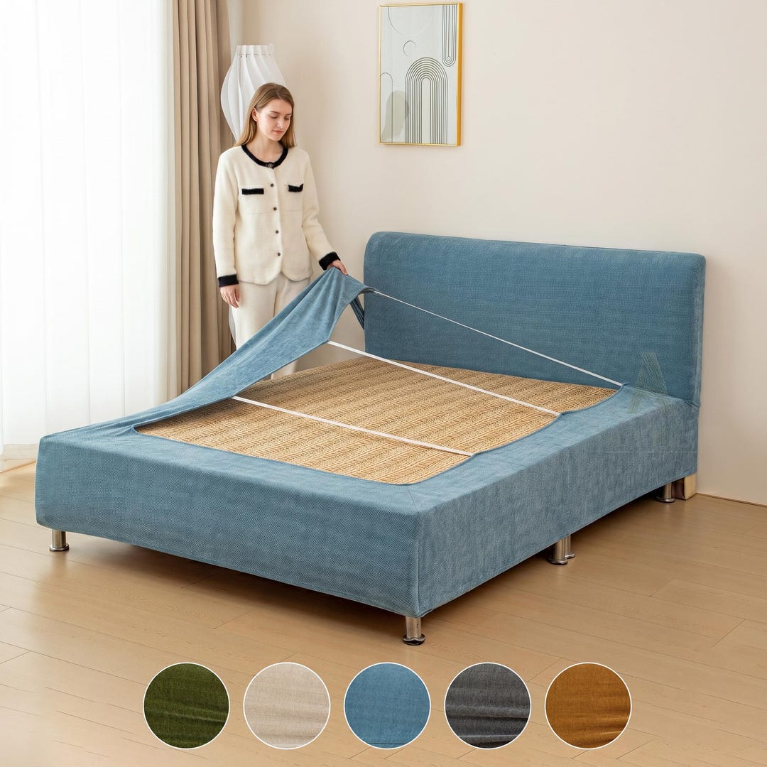 Pet Friendly Bed Base Cover & Headboard Slipcover Set, Scratch ...