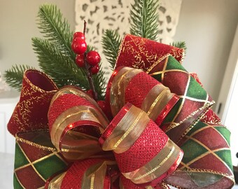 Red Berries and Greenery Christmas Bow, Farmhouse Berry Wreath Bow - Etsy