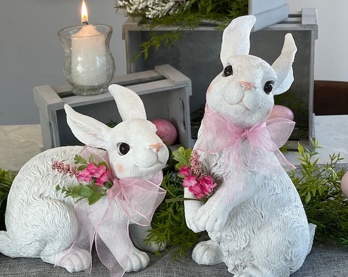 French Nordic Decor Crowned Rabbit Statues Le Lapin Distressed Rabbit ...