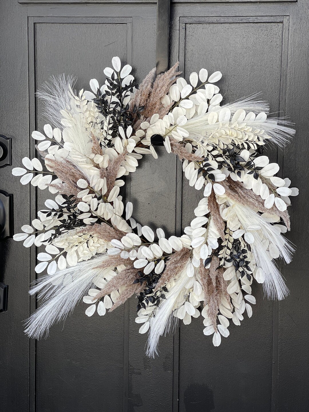 Boho Wreaths, Fall Pampas Grass Wreath, Boho Wreath, Beige Cream and ...