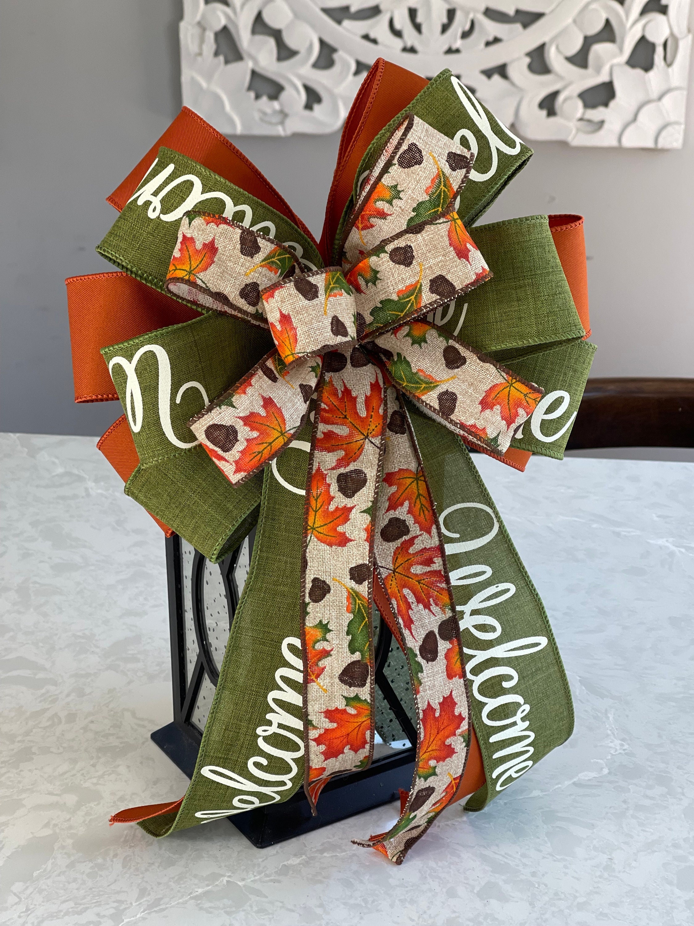 Fall Bows, Thanksgiving Bows, Acorn Maple Leaf Bow, Welcome Bow, Fall ...