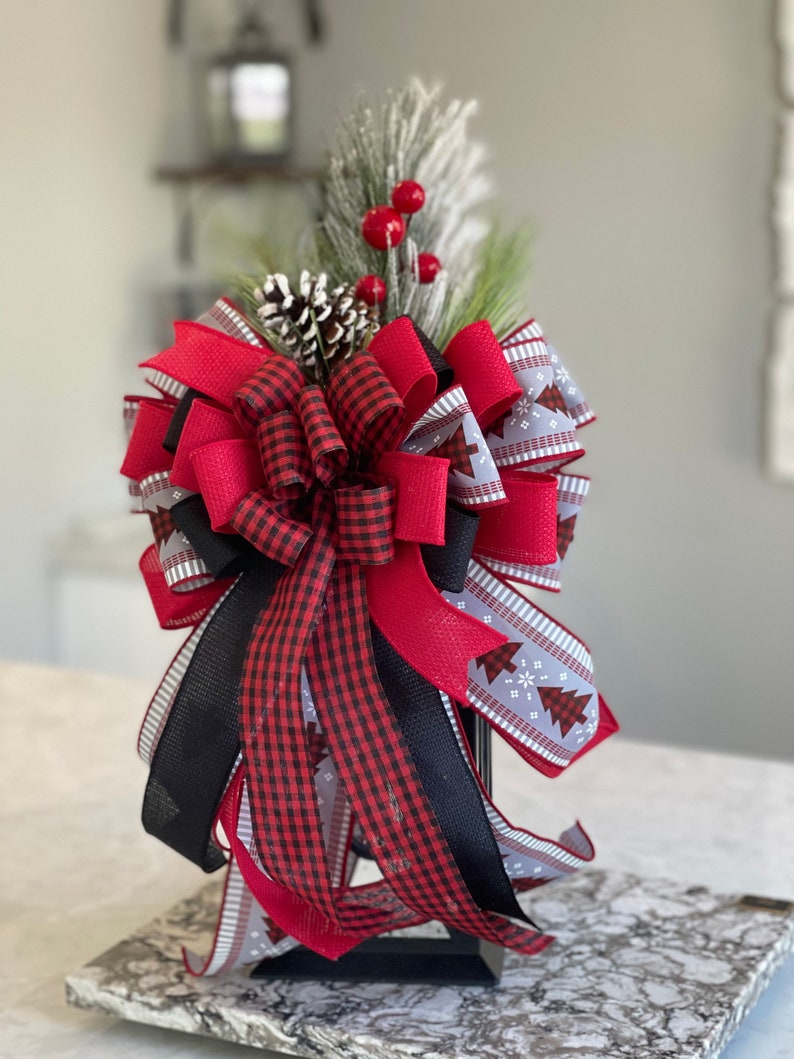 Christmas Bow, Christmas Bow With Berries and Pinecone, Holiday Bow ...