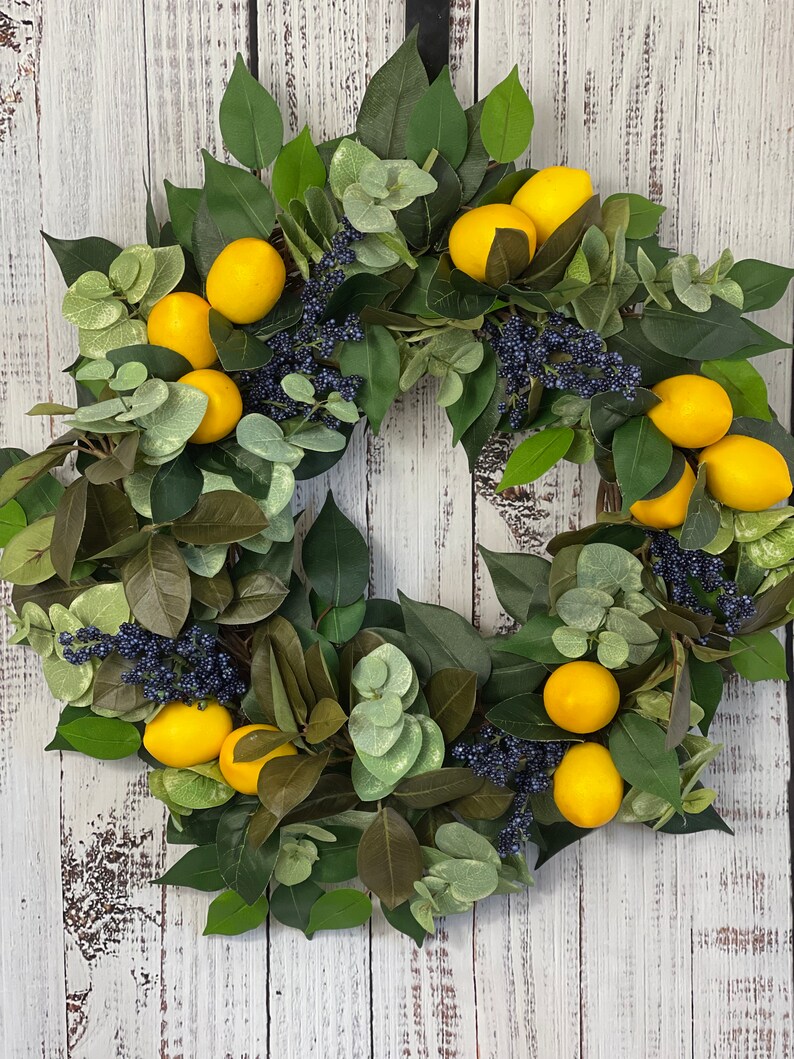 Lemon Blueberry Wreath for Front Door, Lemon Wreath, Kitchen Wreath ...