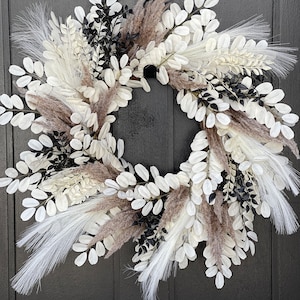 Boho Wreaths, Fall Pampas Grass Wreath, Boho Wreath, Beige Cream and ...