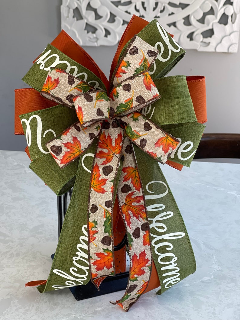 Fall Bows, Thanksgiving Bows, Acorn Maple Leaf Bow, Welcome Bow, Fall ...