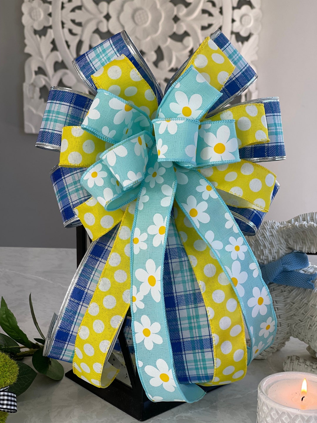 Easter Bows, Easter Bow, Spring Bow, Easter Basket Bow, Yellow Daisy ...