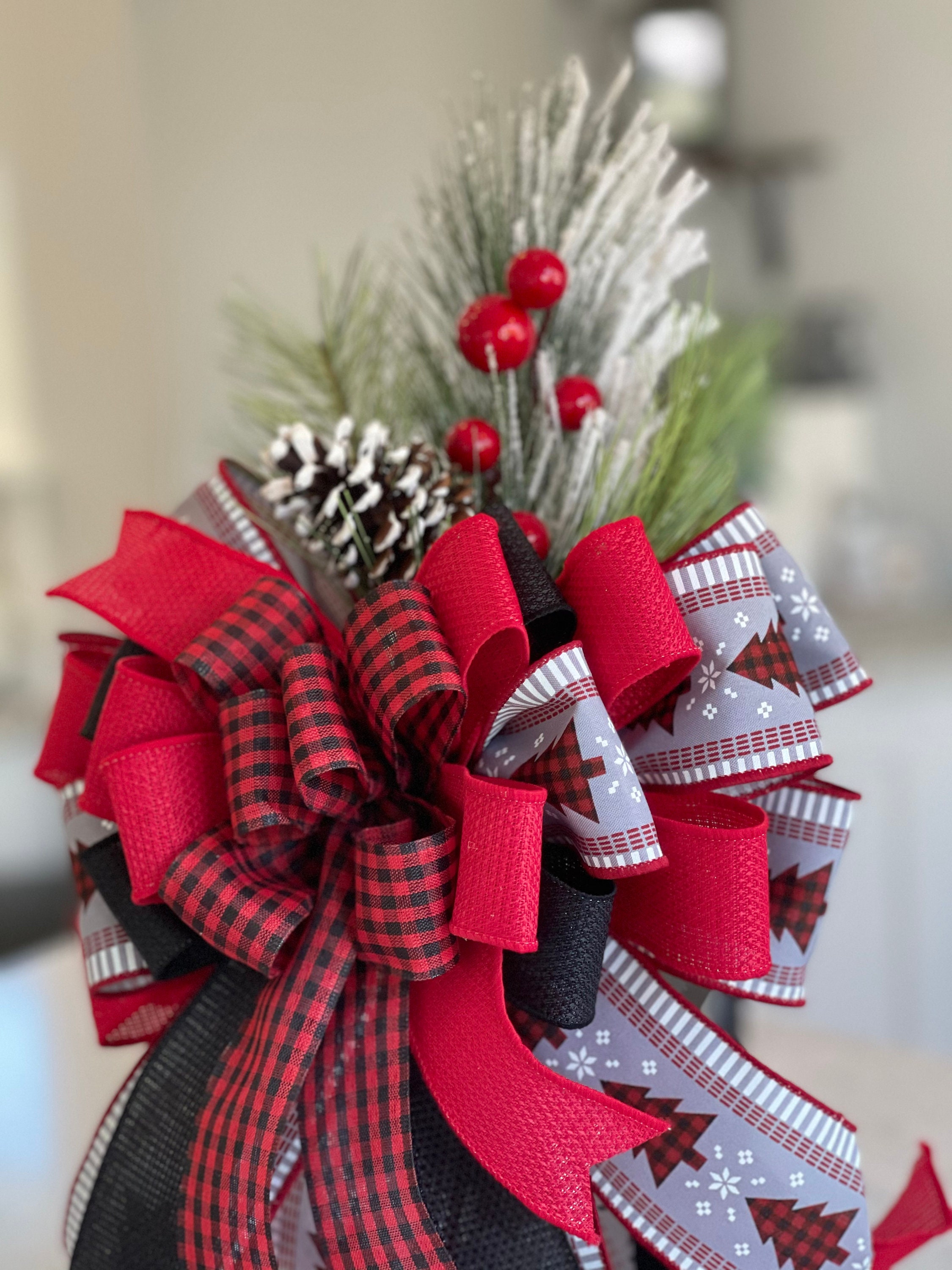 Christmas Bow, Christmas Bow With Berries and Pinecone, Holiday Bow ...