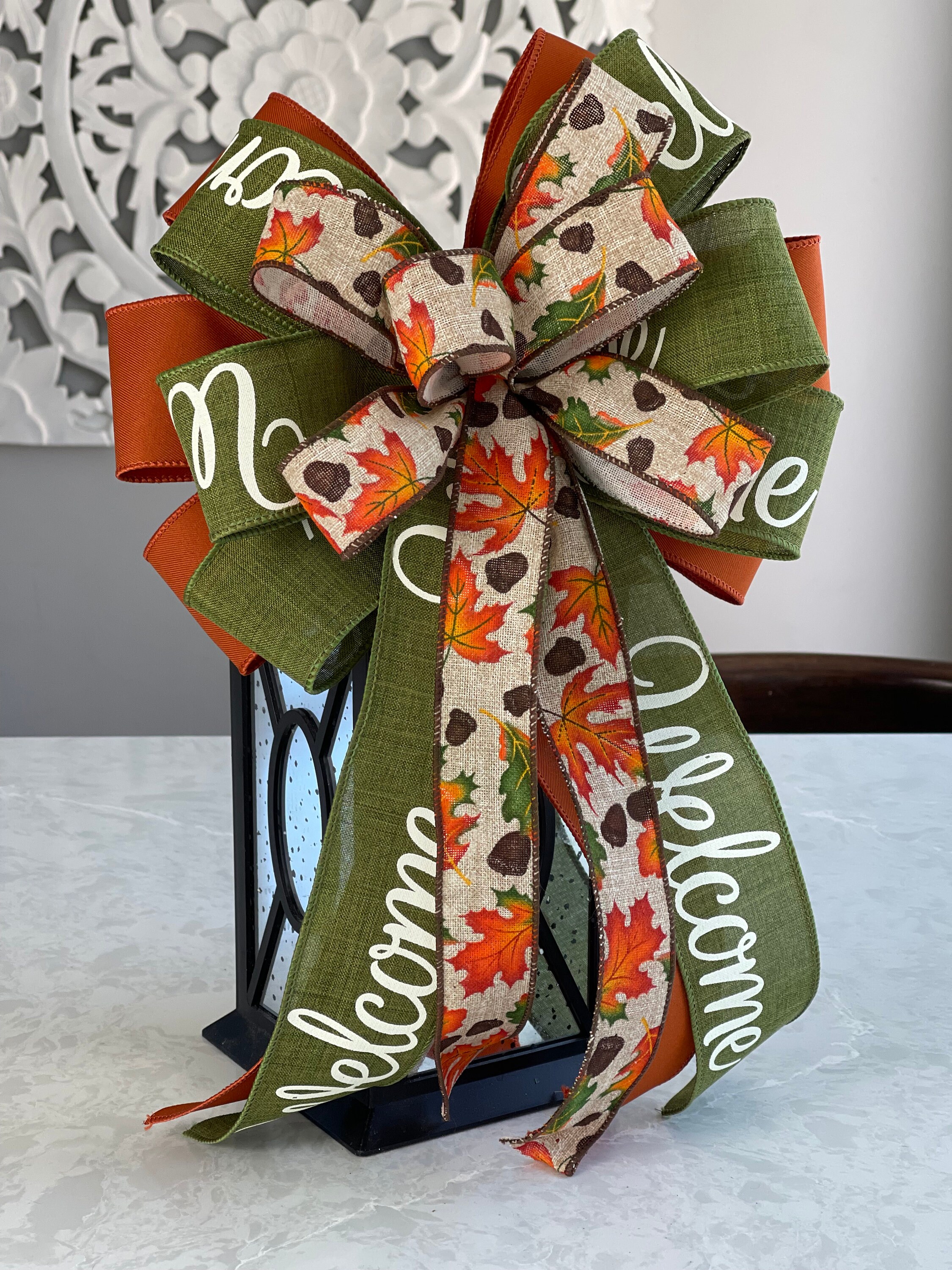 Fall Bows, Thanksgiving Bows, Acorn Maple Leaf Bow, Welcome Bow, Fall ...