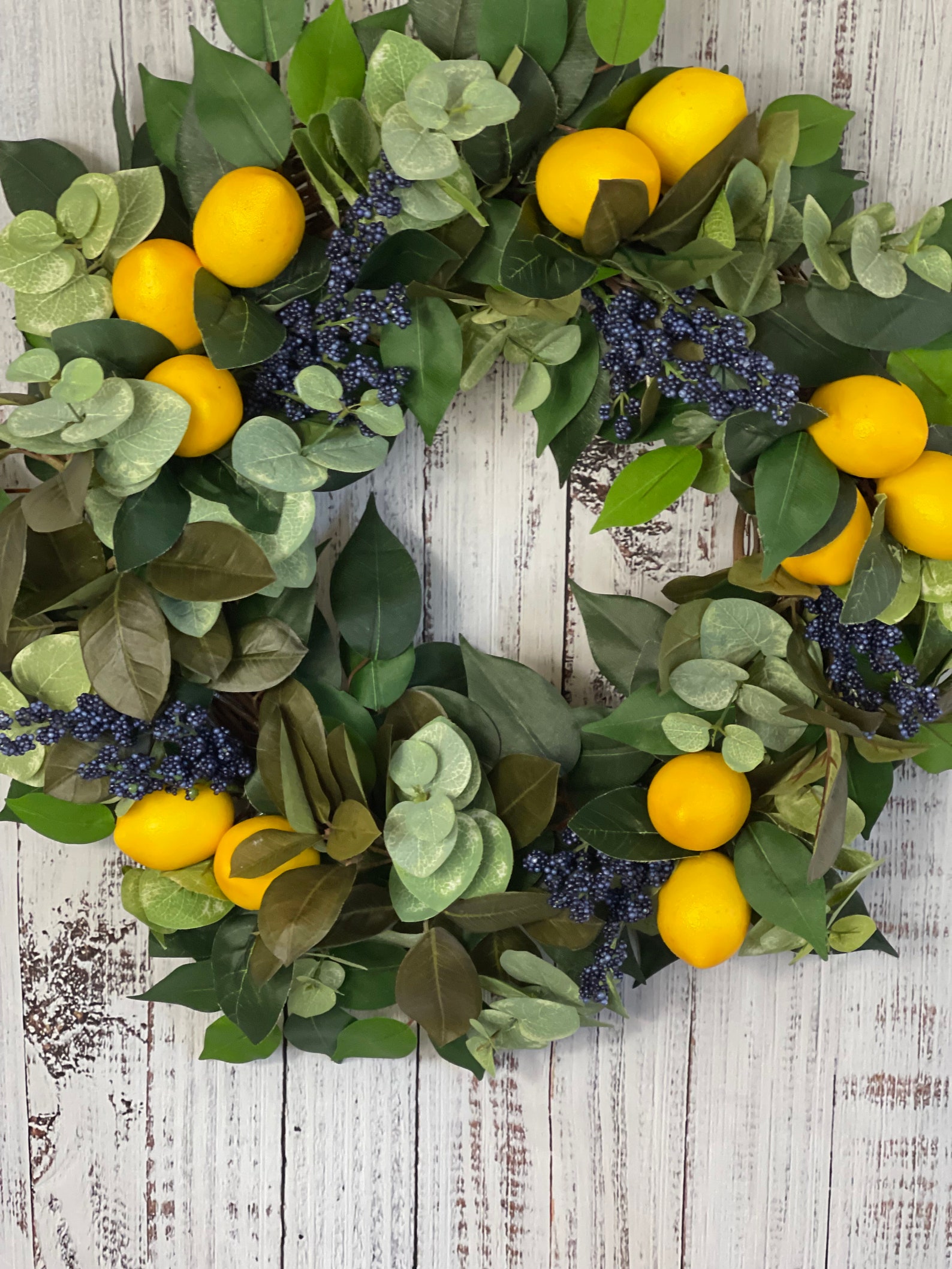 Lemon Blueberry Wreath for Front Door, Lemon Wreath, Kitchen Wreath ...