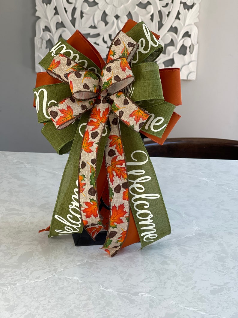 Fall Bows, Thanksgiving Bows, Acorn Maple Leaf Bow, Welcome Bow, Fall ...