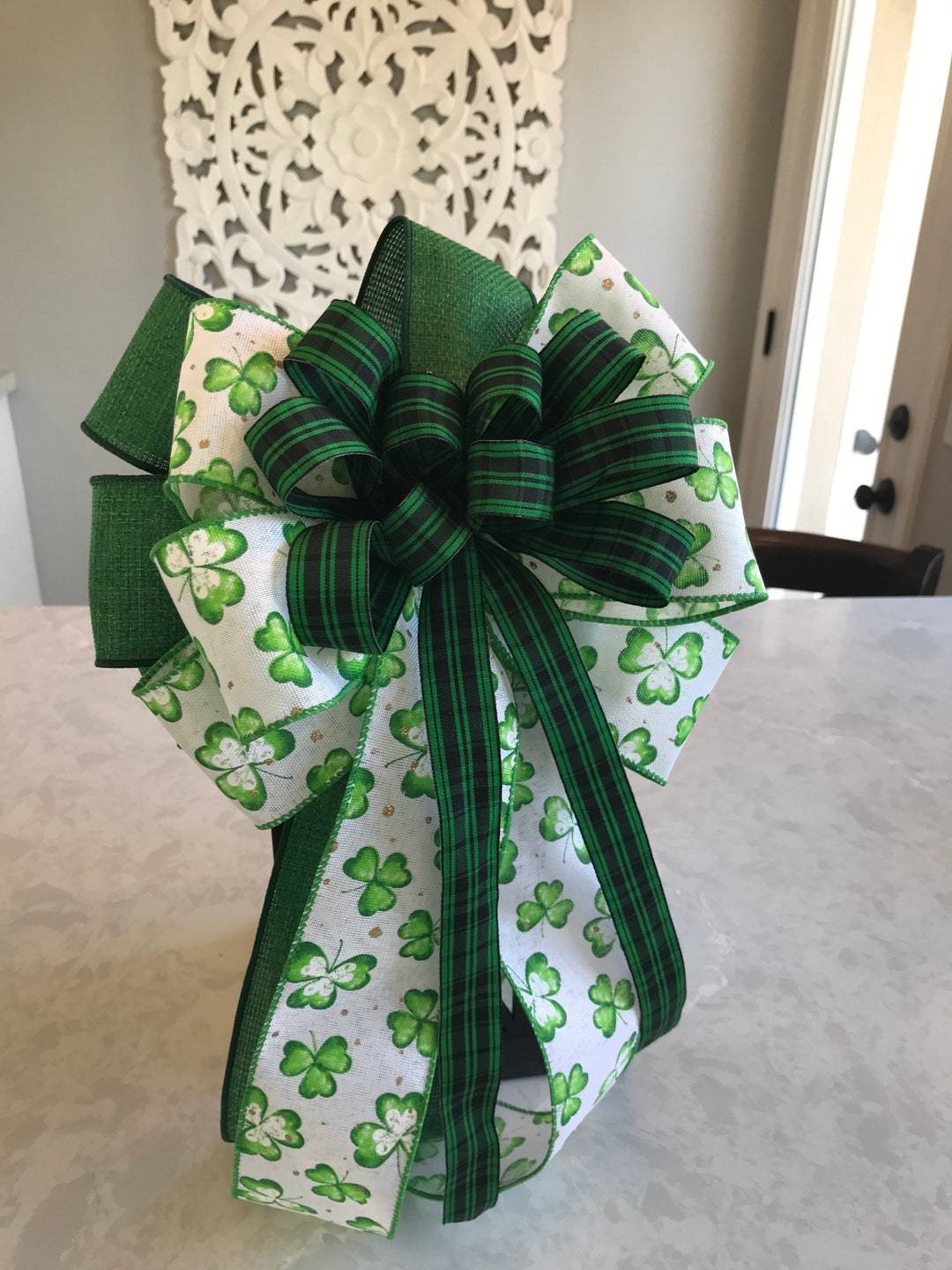 Shamrock Bow, Burlap & Plaid Ribbon, St Patricks Day Wreath Decor - Etsy