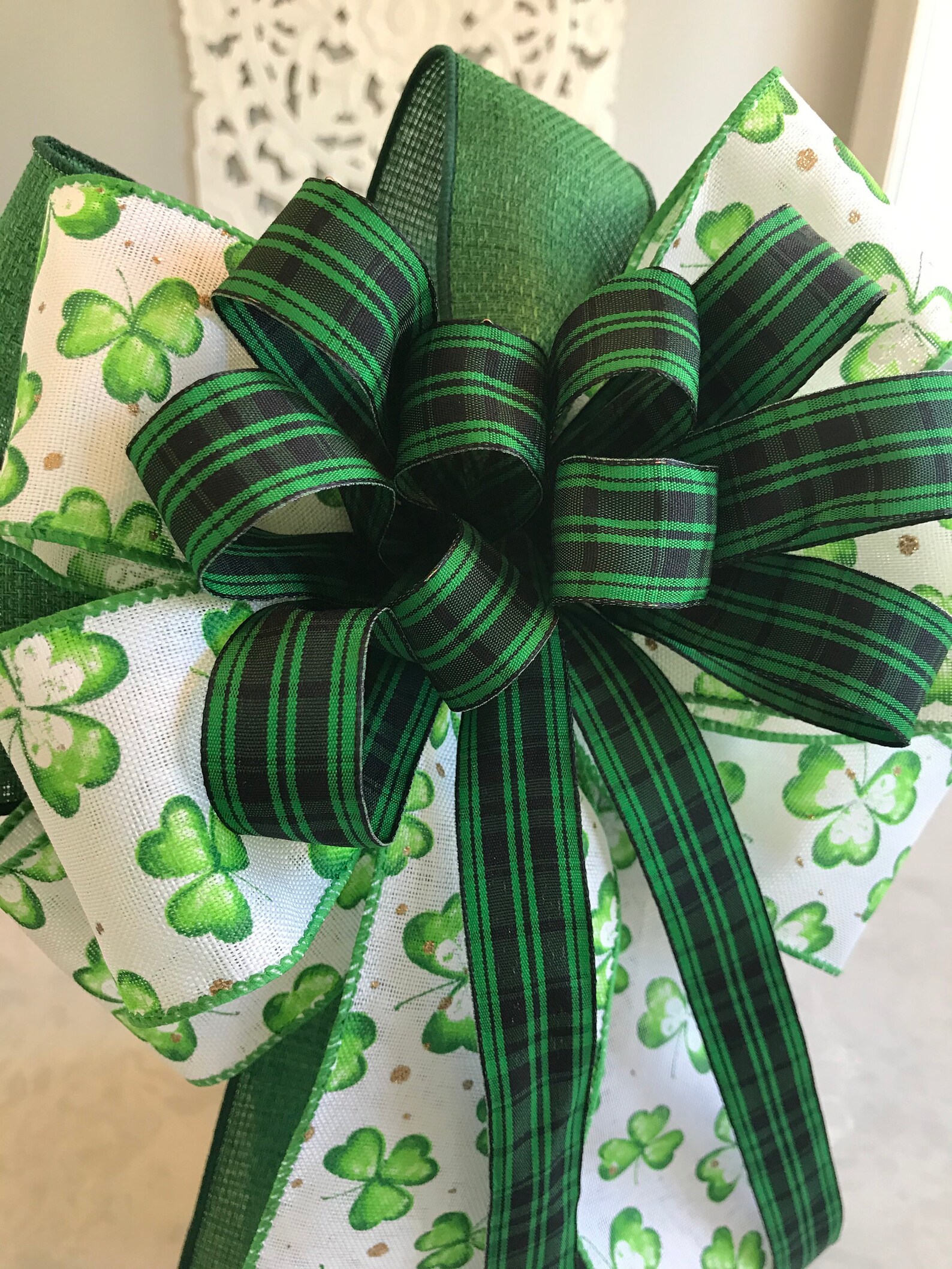 Shamrock Bow, Burlap & Plaid Ribbon, St Patricks Day Wreath Decor - Etsy