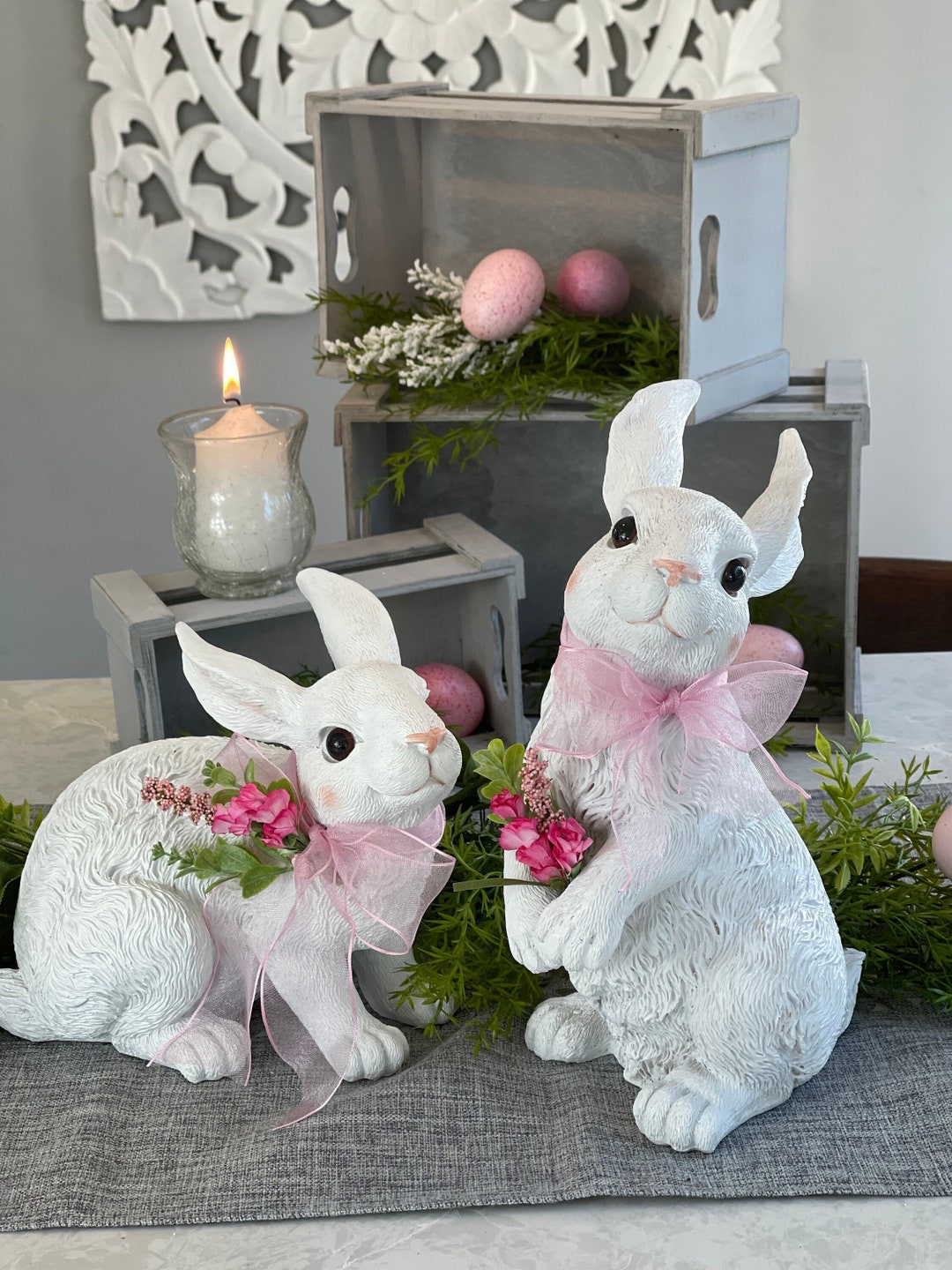 11" Tall White Standing Bunny, or 7" Tall White Sitting Bunny, Resin ...