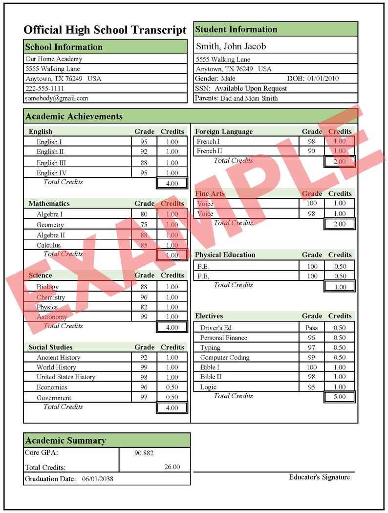 Homeschool Transcript (high School) - 2 Variations - by Year or by ...