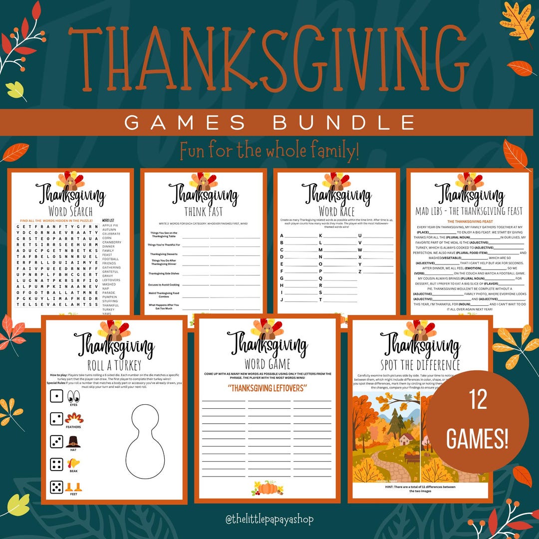 Thanksgiving Games Bundle - 12 Fun and Festive Printable Activities for ...