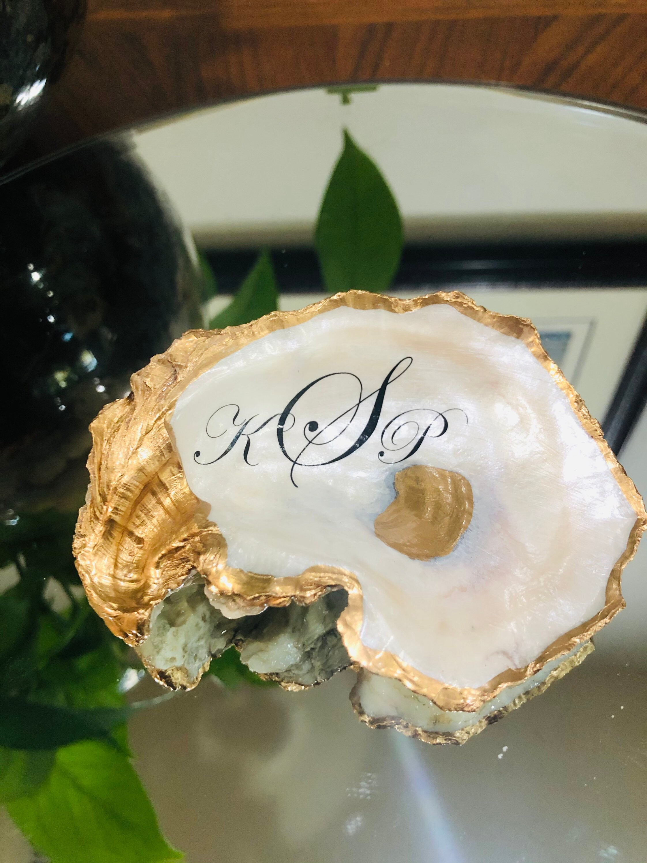 Monogrammed Oyster Shell Jewelry Dishoyster Art Oyster | Etsy