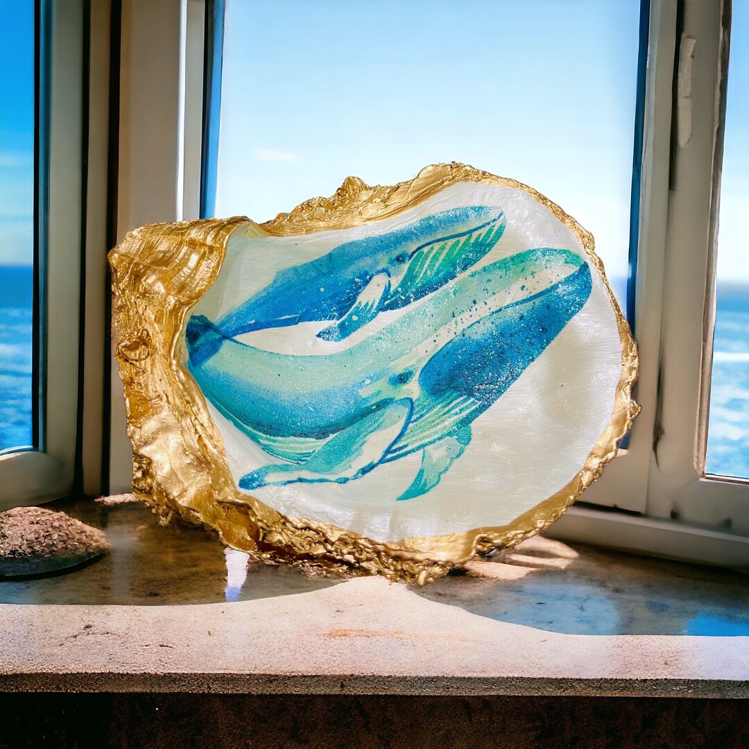 Blue Whales, Ring Dish, Whale Trinket Dish, Shell Art, Whale Art ...