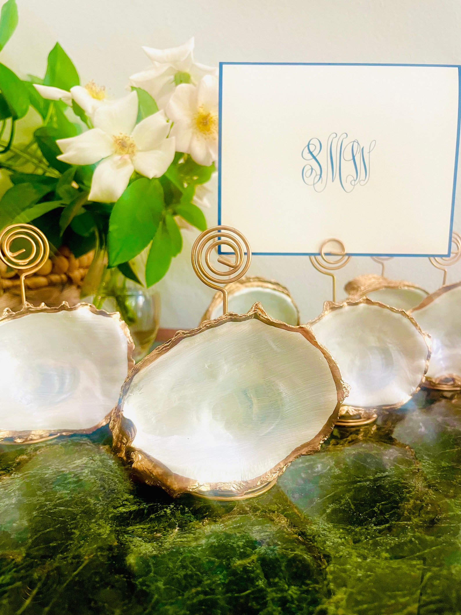 Personalized Oyster Shell Table Number Stand, Shell Table Number Stands ...