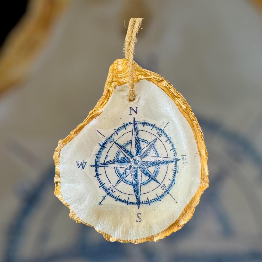 Compass Oyster Shell Ornament: Nautical Compass, Coastal Christmas - Etsy