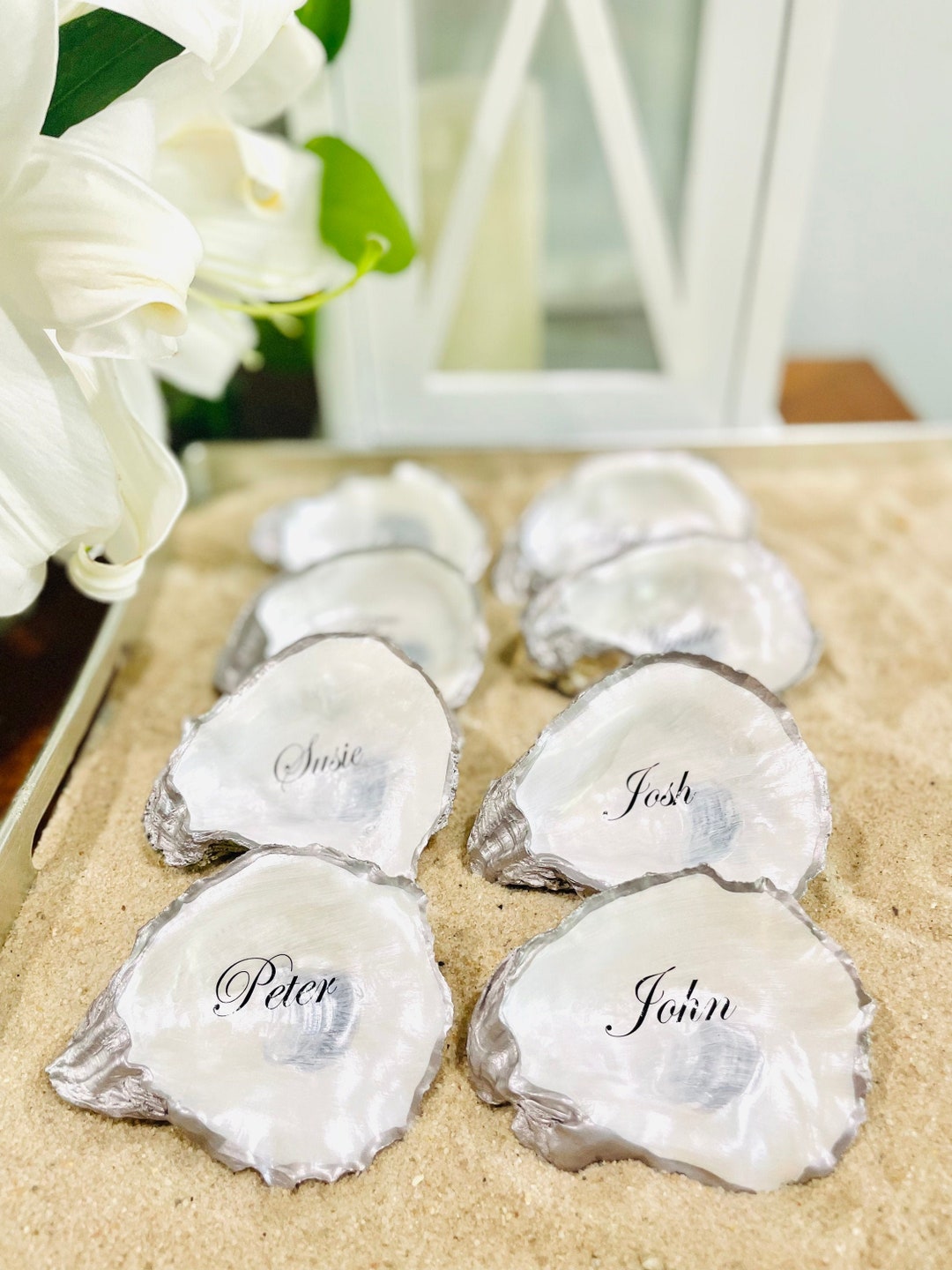 Oyster Shell Place Cards, Place Cards, Place Setting, Silver Rim Oyster ...