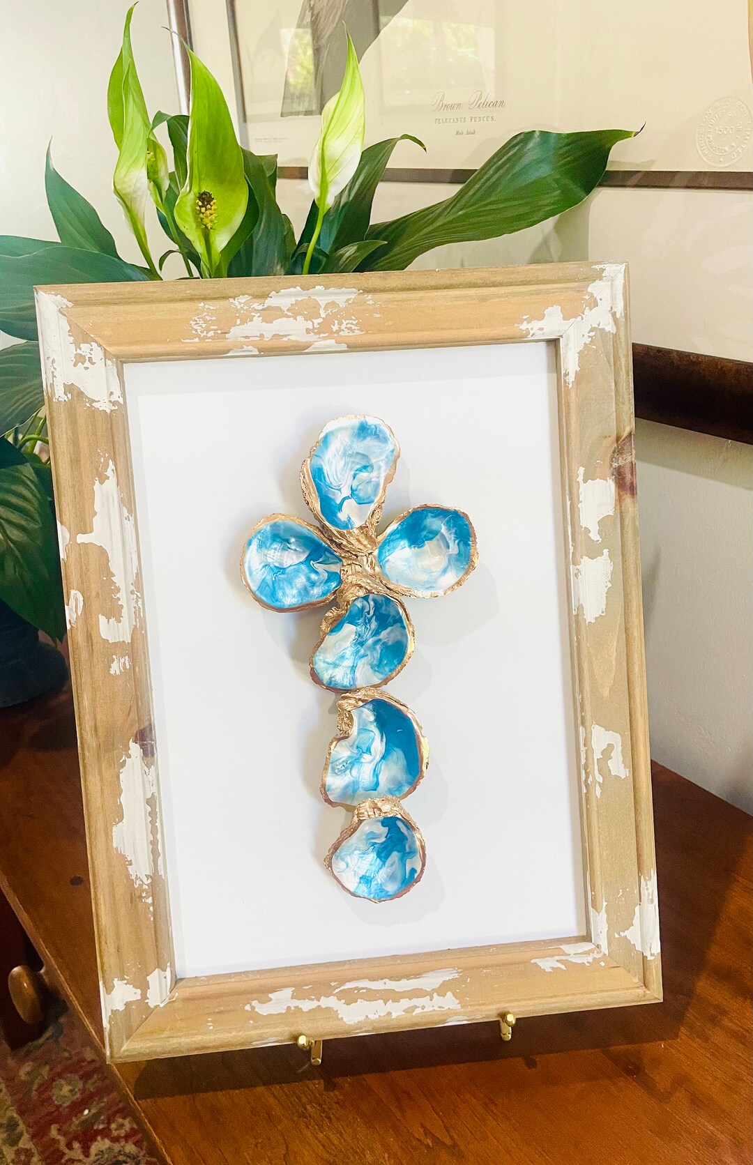 Oyster Shell Cross, Oyster Art, Framed Shell Cross, Hand Painted Oyster ...