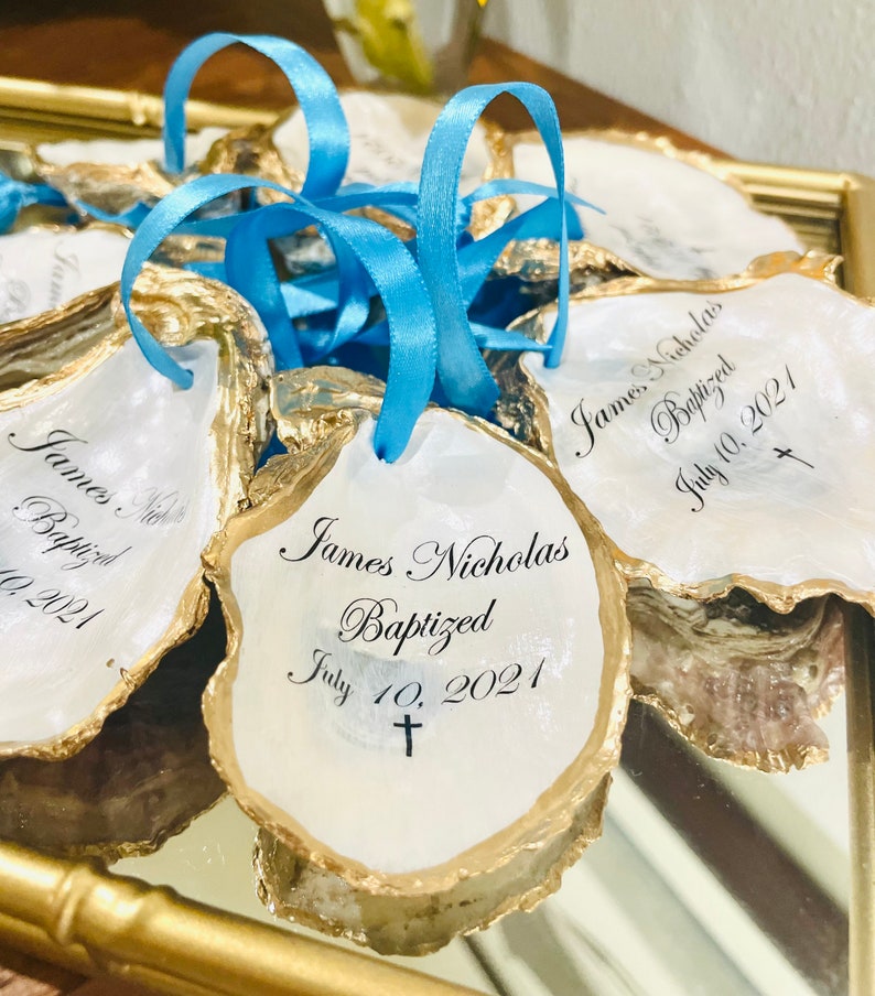 Personalized Shell Ornament Oyster Shell Gifts Tags Gilded - Etsy