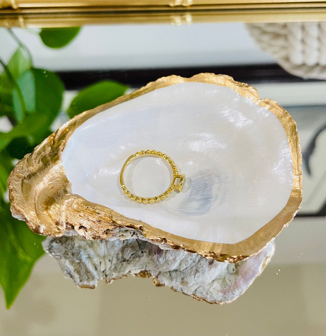Gold Rim Oyster Shell, Trinket Dish, Ring Dish, Oysters, Oyster Shells ...