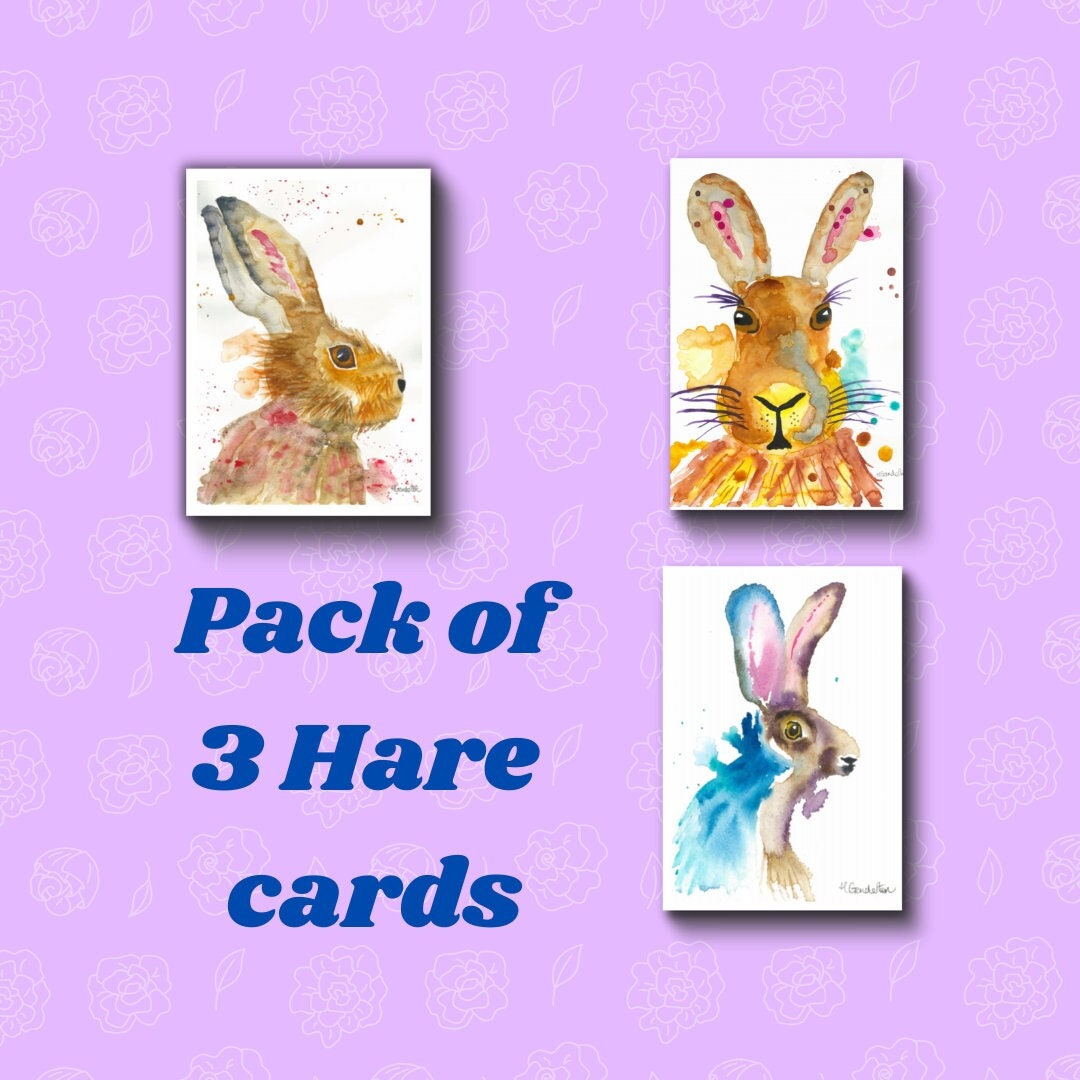 Hare Multipack of 3 Nature Illustration Blank Greeting Cards // Hand ...