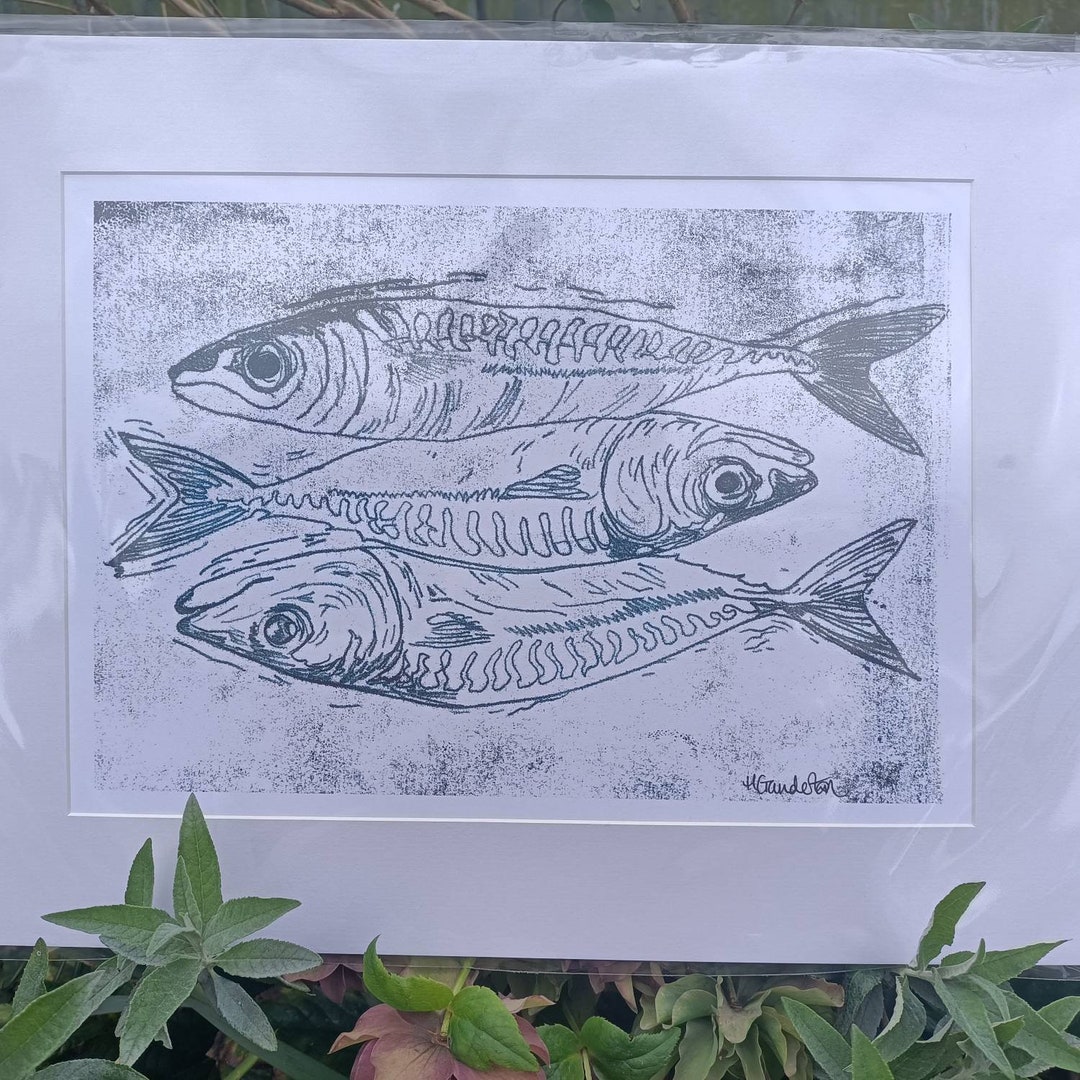 Mackerel Fish Monoprint Painting, Gift for Him. Fish Gift for Sea Lover ...