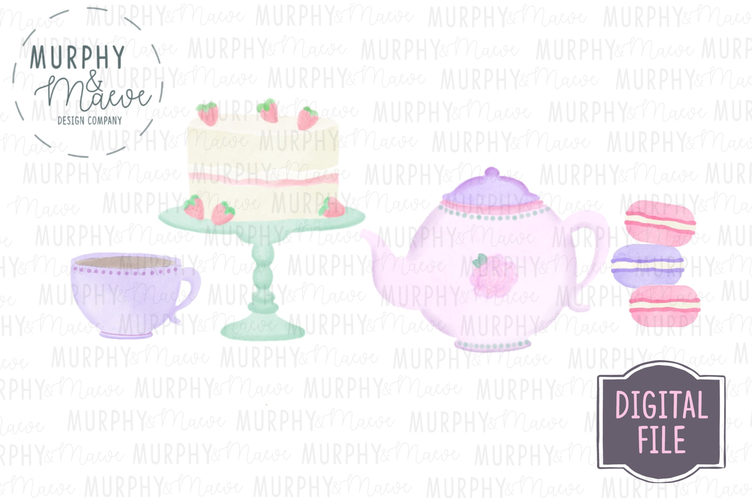 Watercolor Tea Party Design for PNG: Clipart for digital | Etsy