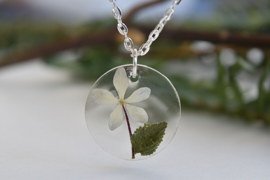 Floral Necklace Hydrangea, Pendant With Steel Chain. Jewelry With Real ...