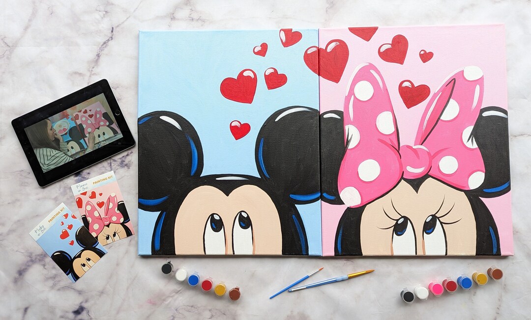 Painting for Two Couple's Mickey and Minnie Canvas Painting Kit Video ...