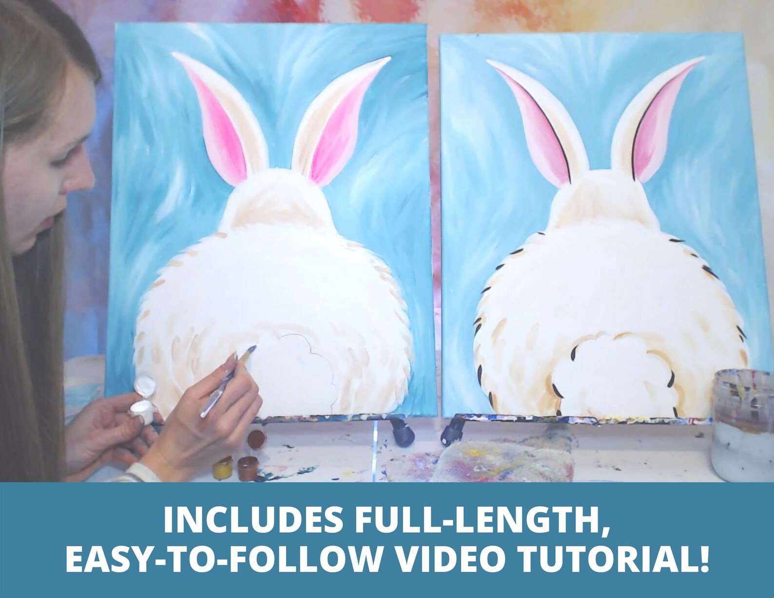 Bunny Canvas Painting Kit Video Tutorial FREE Palettes & - Etsy