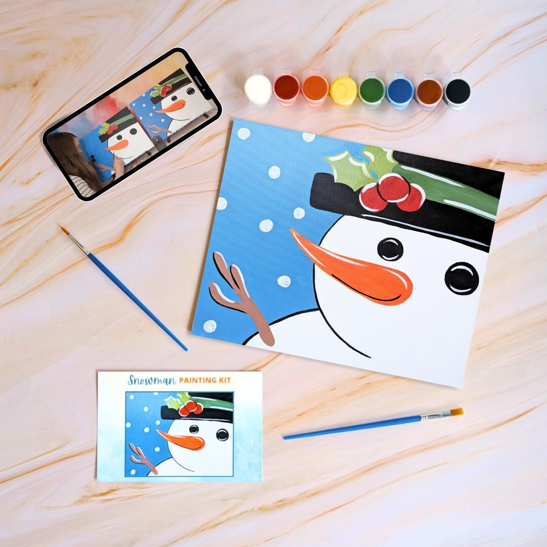 Snowman Canvas Painting Kit + Video Tutorial, Painting Party Kit, DIY ...