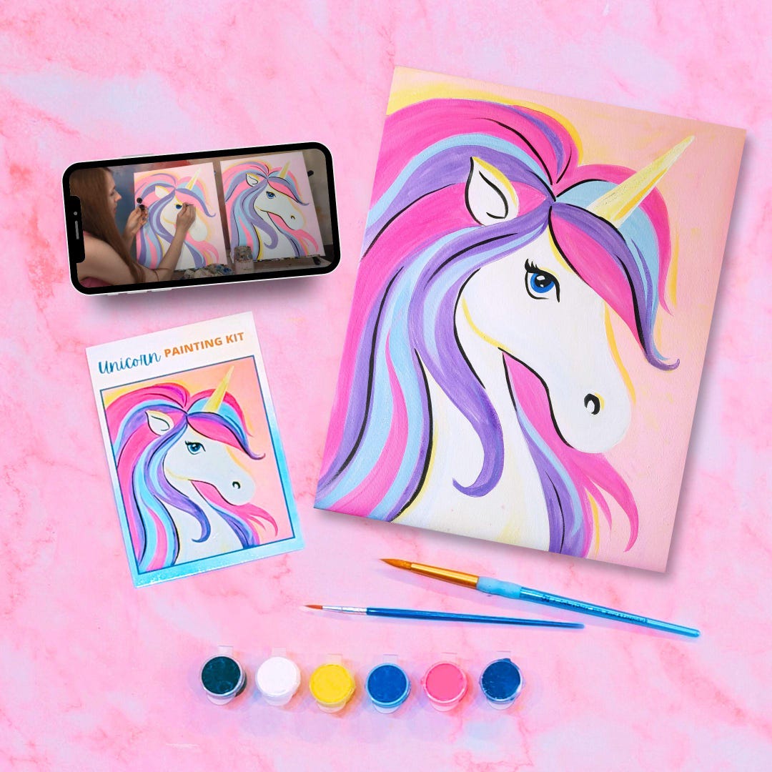 Unicorn Canvas Painting Kit + Video Tutorial, Painting Party Kit, DIY ...