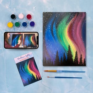 Northern Lights Canvas Painting Kit + Video Tutorial, Painting Party ...