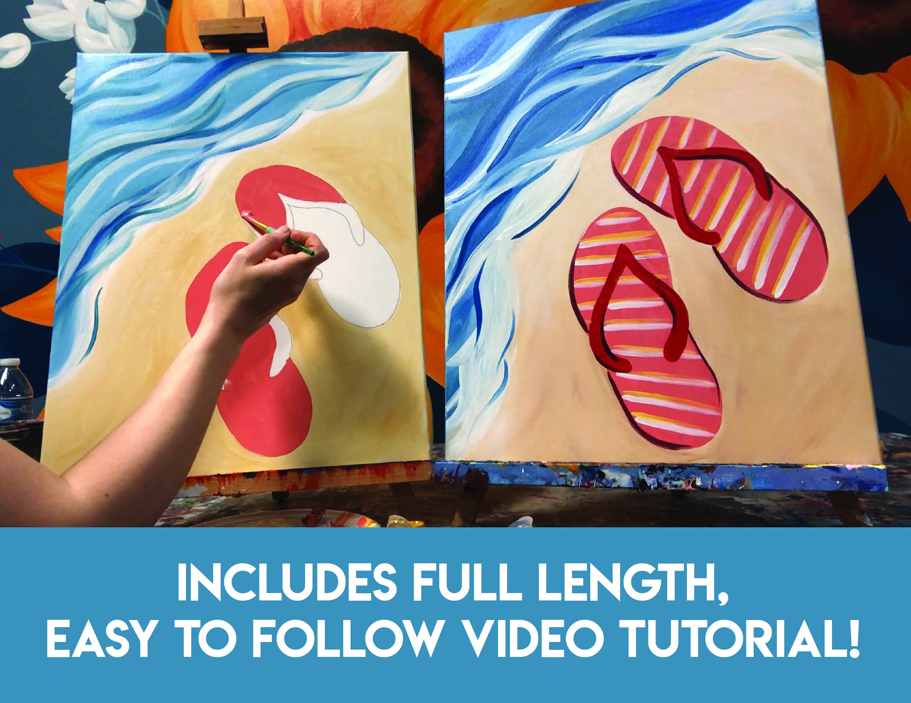 Flip Flops Canvas Painting Kit + Video Tutorial, Painting Party Kit ...